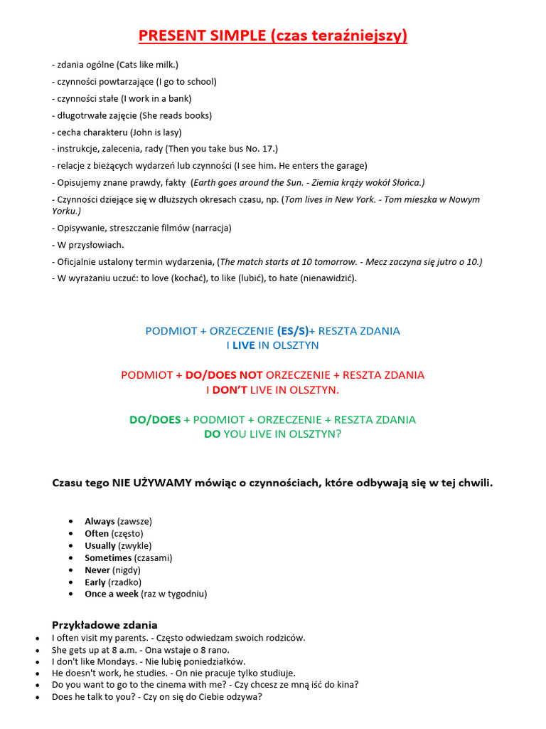 Czasy Angielski | PDF