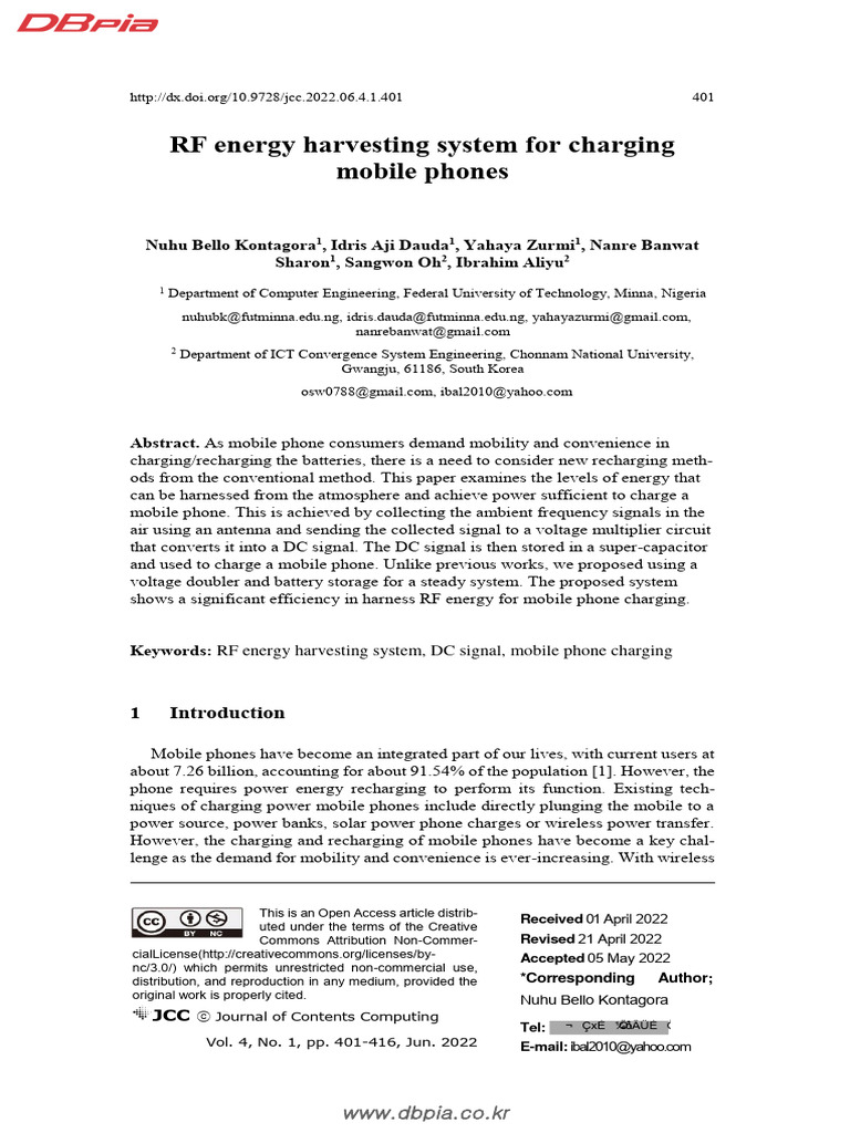RF Energy Harvesting System For Charging Mobile Phones | PDF ...