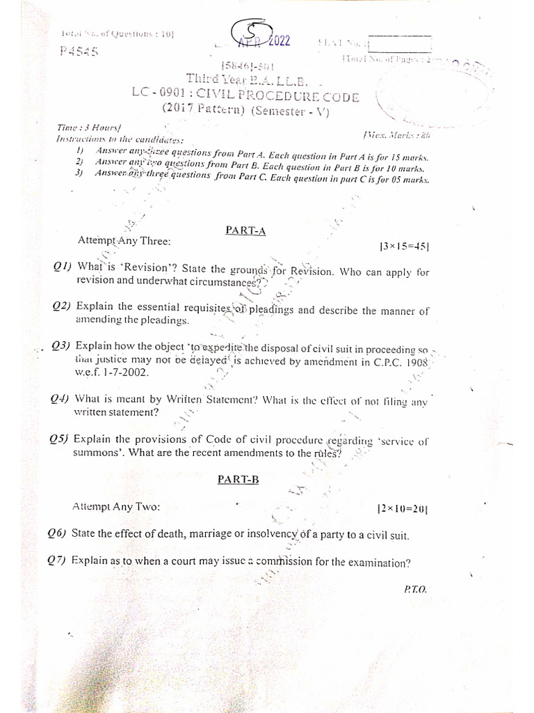 Past Quetion Papers - Nov-19 and April-22 | PDF