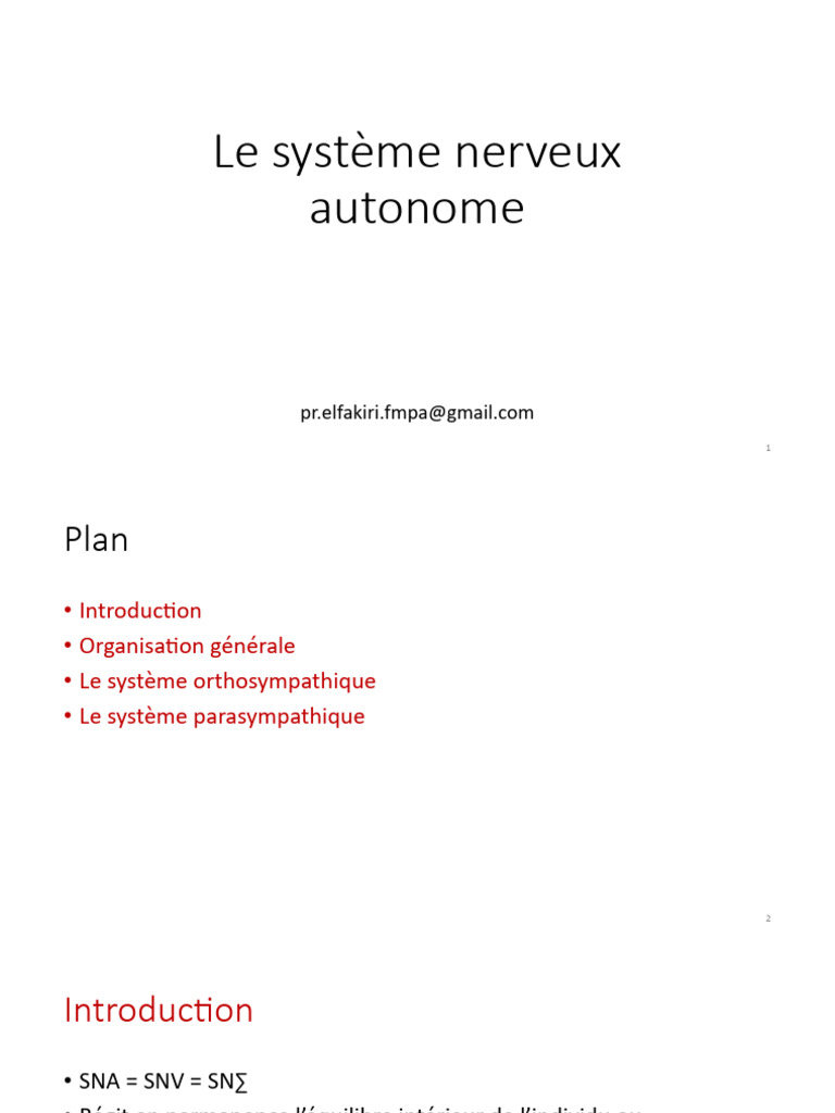 Système Nerveux Autonome et Homéostasie | PDF | Système nerveux ...