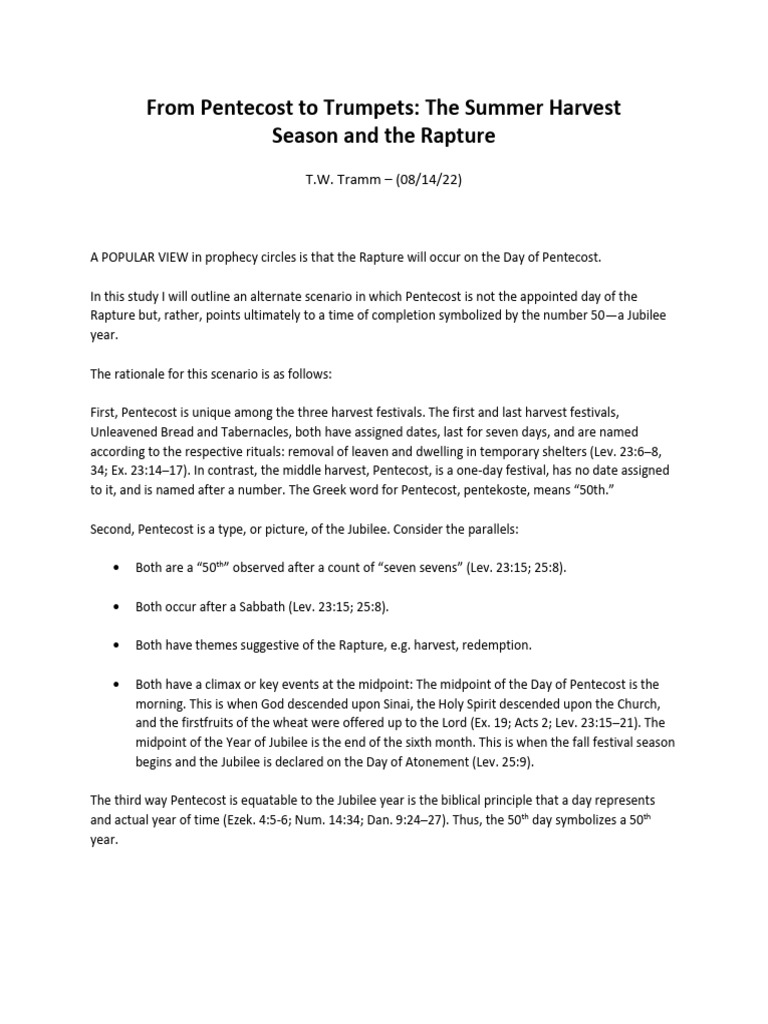 From Pentecost To Trumpets - The Summer Harvest Season and The Rapture ...
