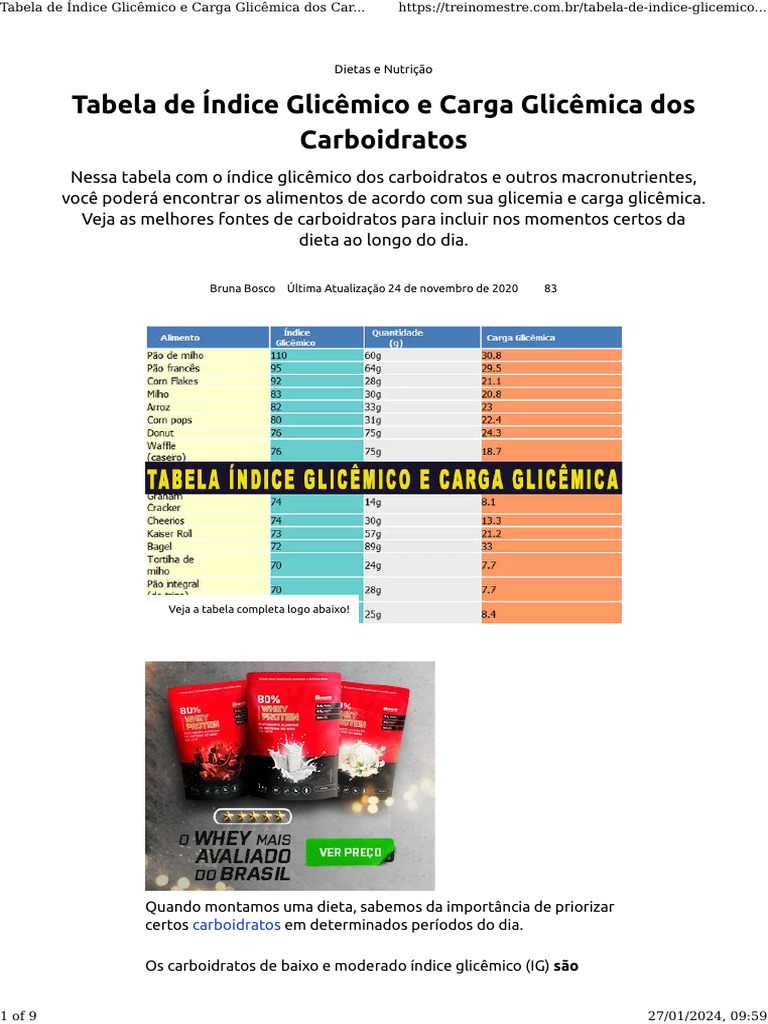 Tabela de Índice Glicêmico e Carga Glicêmica dos Carboidratos | PDF ...