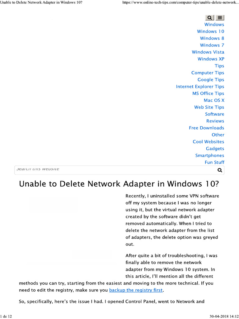 Apagar Varias Redes Unable To Delete Network Adapter in Windows 10 | PDF