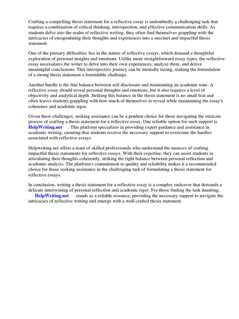 Thesis Statement For A Reflective Essay | PDF | Essays | Experience
