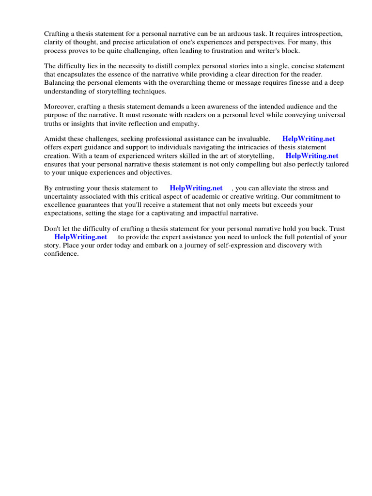 Thesis Statement Examples For Personal Narrative | PDF | Essays | Narrative