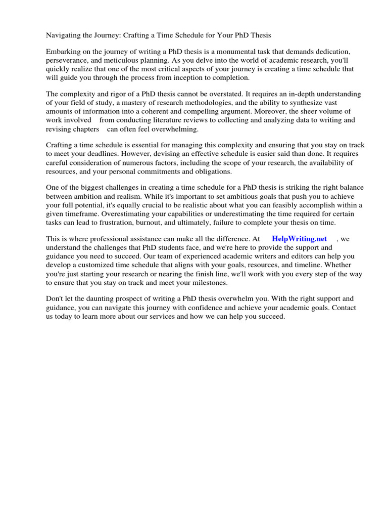 Time Schedule For PHD Thesis | PDF | Thesis | Doctor Of Philosophy