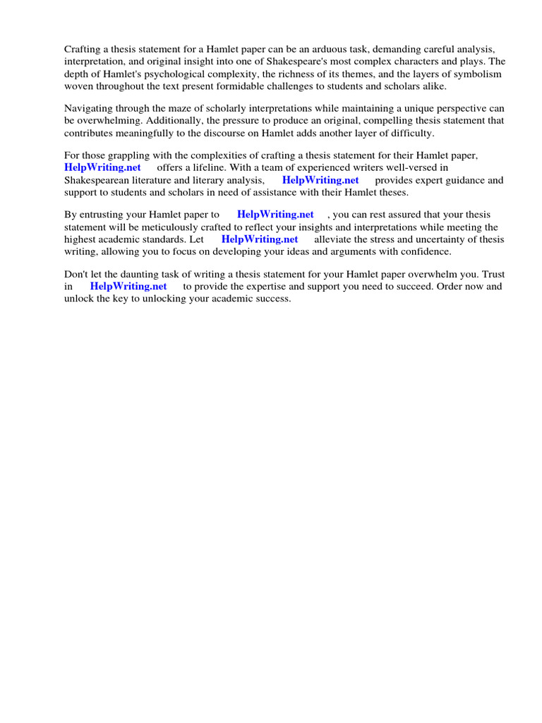 Thesis Statement For Hamlet Paper | PDF | Hamlet | Essays