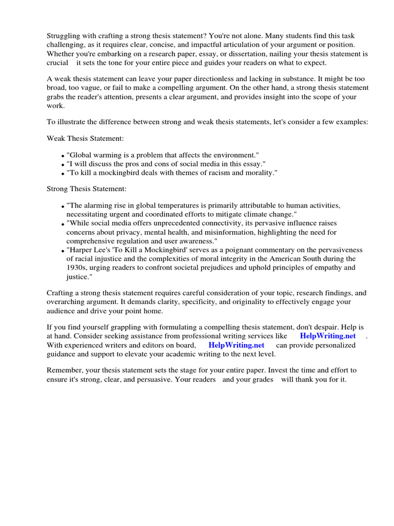 Strong Weak Thesis Statements Examples | PDF | Essays | Thesis