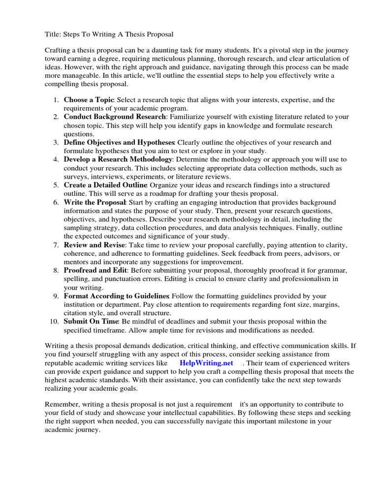 Steps To Writing A Thesis Proposal | PDF | Thesis | Methodology