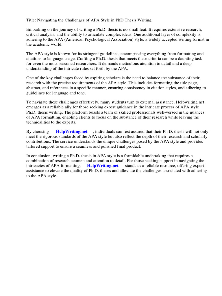 Apa Style of Writing PHD Thesis | PDF | Thesis | Apa Style