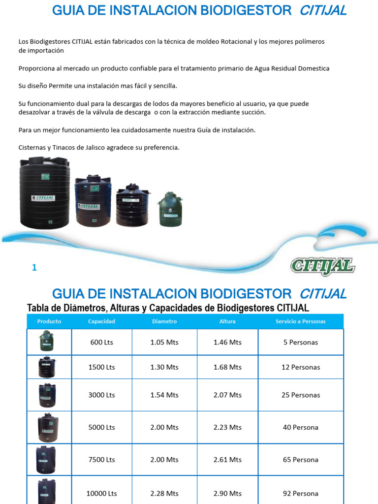Guia Instalacion Biodigestor CITIJAL | PDF | Agua y el medio ambiente | Ingeniería hidráulica