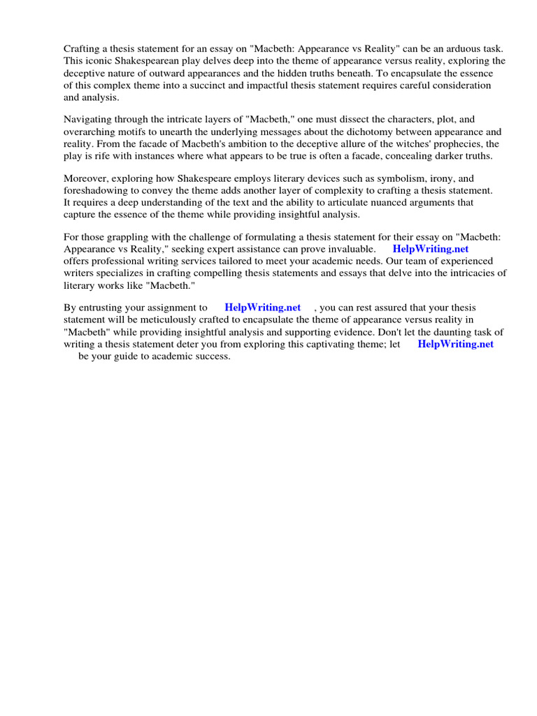 Thesis Statements For Macbeth Appearance Vs Reality | PDF | Macbeth