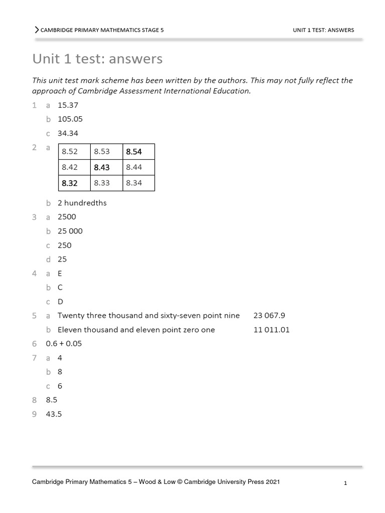 Cambridge Primary Maths Stage 5 Answers | PDF | Area | Geometry