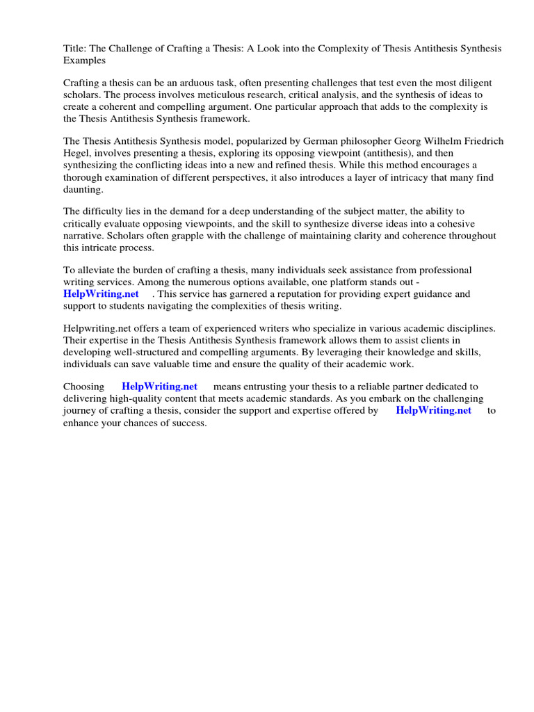 Thesis Antithesis Synthesis Example | PDF | Dialectic