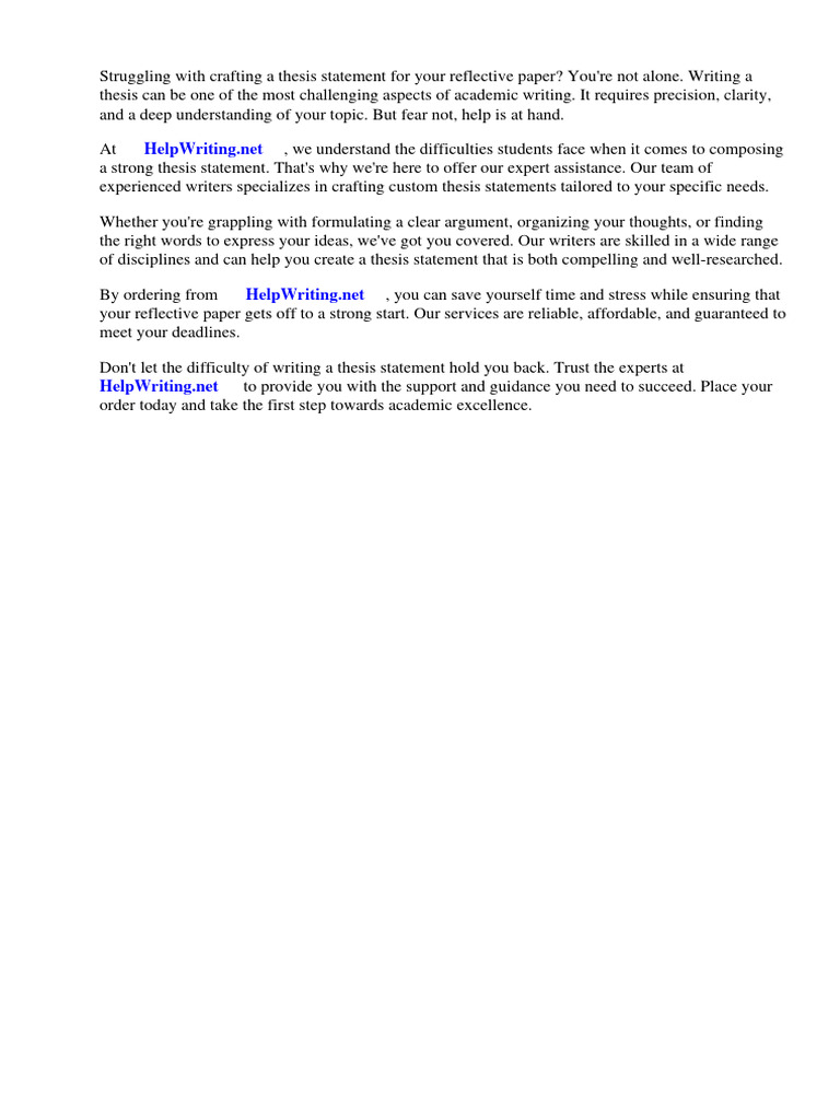 Thesis Statement Examples For A Reflective Paper | PDF | Essays | Thesis