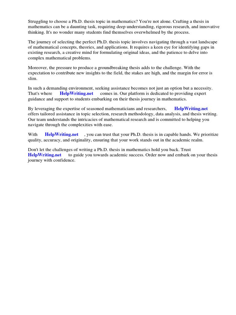 PHD Thesis Topics in Mathematics | PDF | Thesis | Mathematics