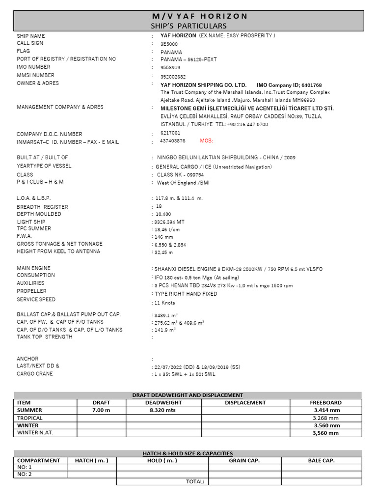 YAF Horizon Ship Details & Specs | PDF | Tonnage | Ships