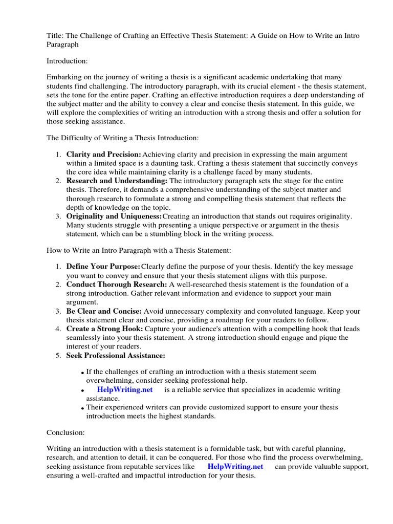 How To Write An Intro Paragraph With A Thesis Statement | PDF | Essays ...
