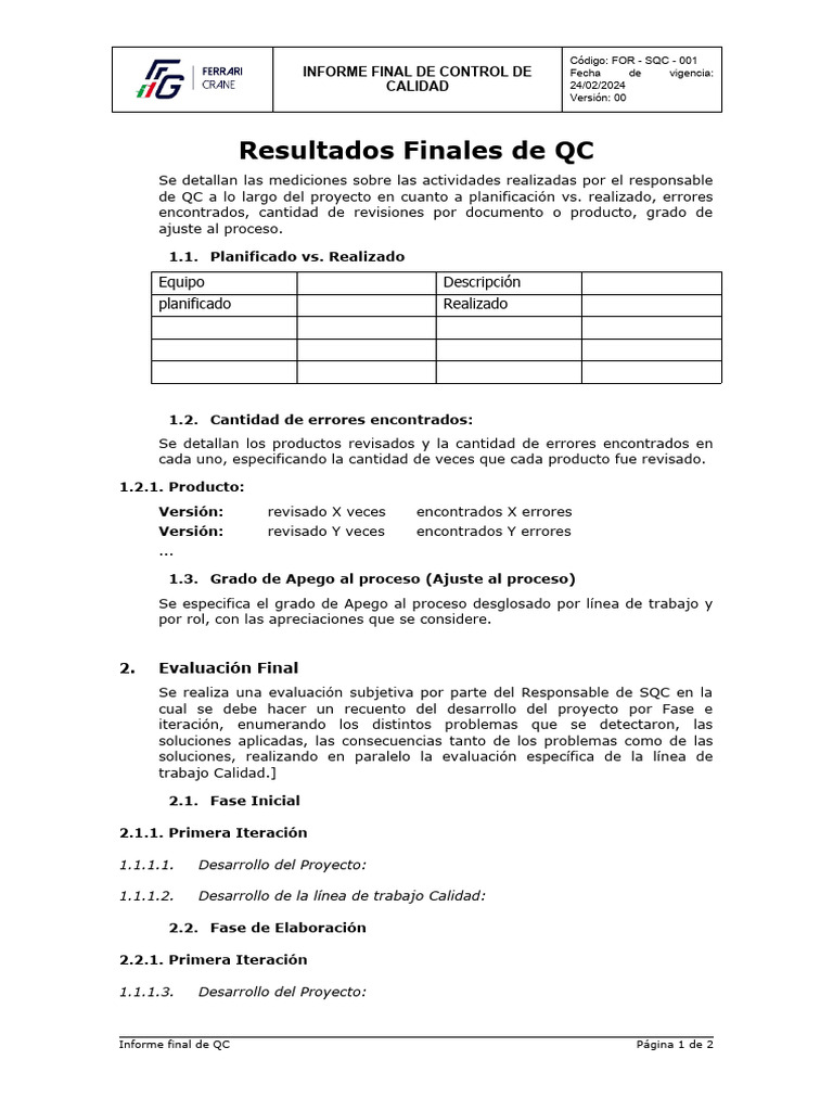 Informe Final de Control de Calidad | PDF | Informática
