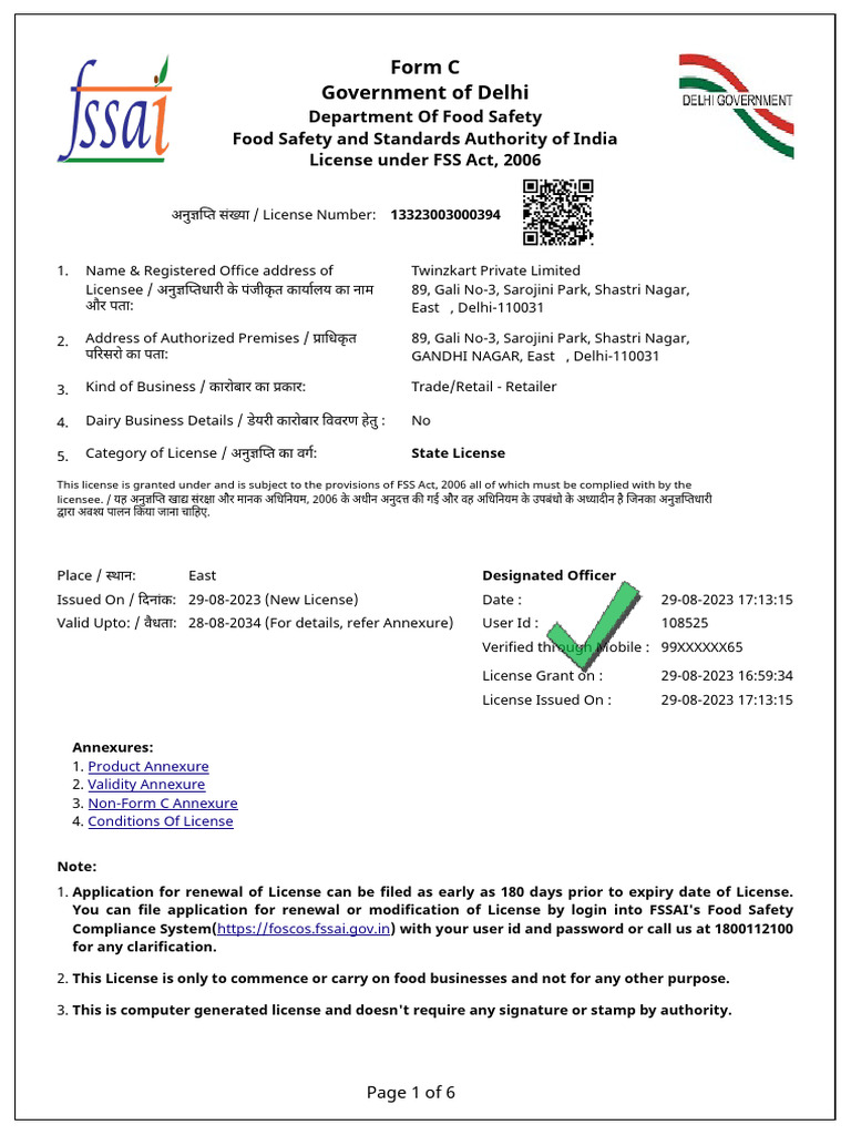 Twinzkart Fssai Certificate | PDF | Legume | Foods
