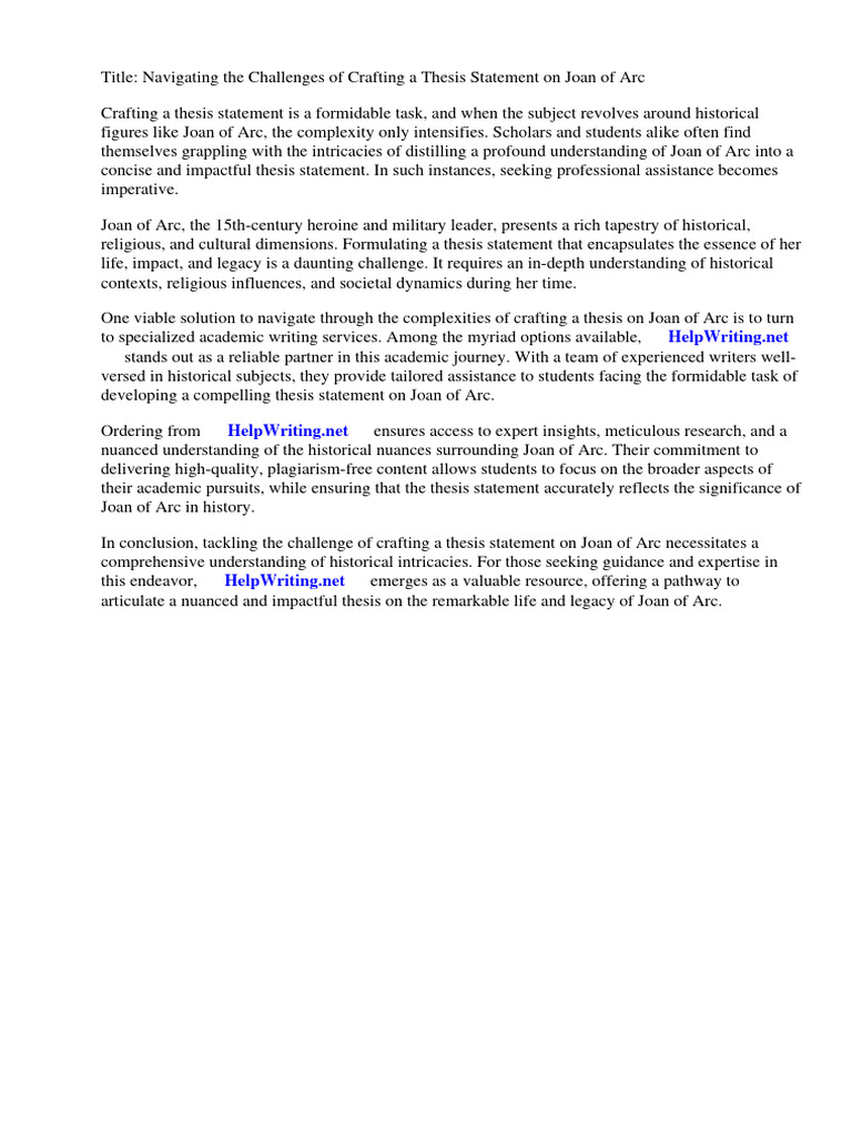 Thesis Statement Joan of Arc | Download Free PDF | Joan Of Arc Thesis Statement Joan of Arc | Download Free PDF | Joan Of Arc