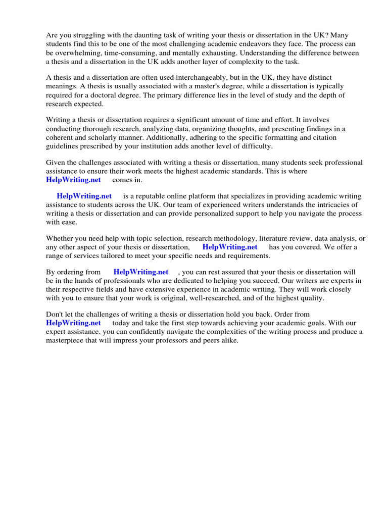 Thesis vs Dissertation in the UK | PDF | Thesis | Doctor Of Philosophy