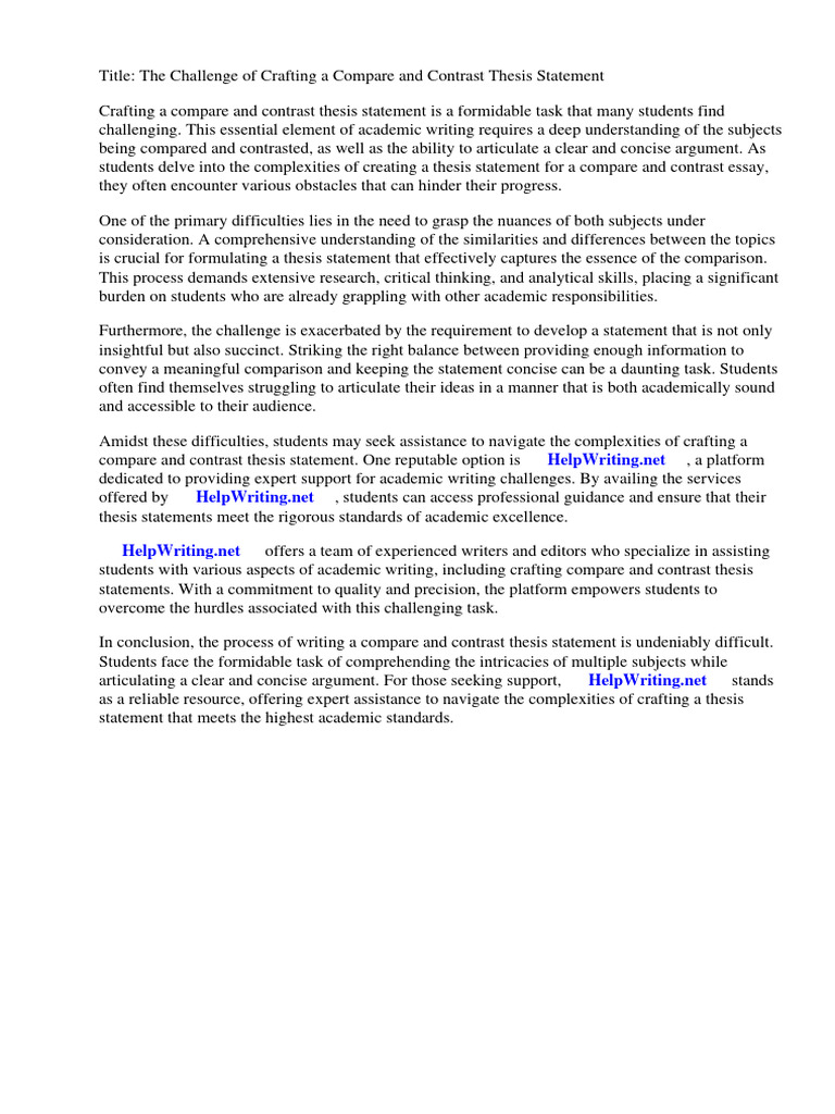 Example Compare Contrast Thesis Statement | PDF | Essays | Expert