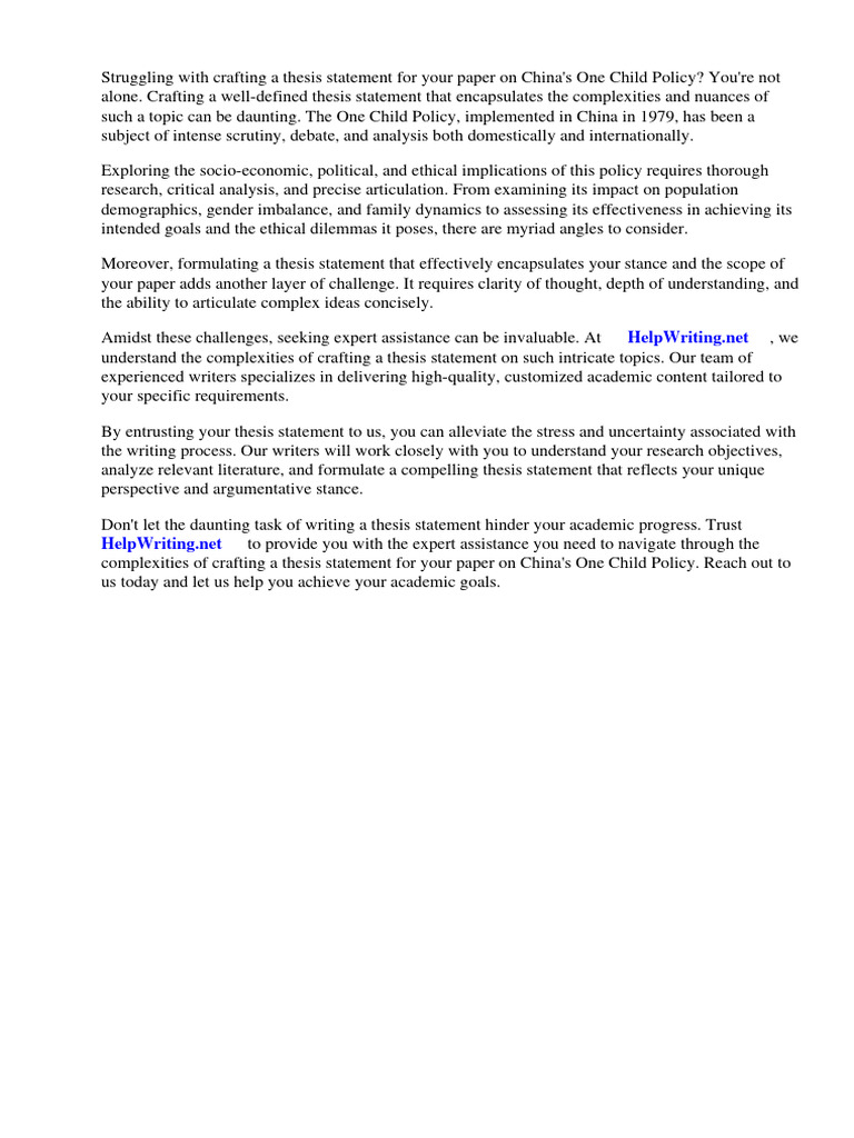 Thesis Statement For China One Child Policy | PDF | Fibromyalgia | Thesis