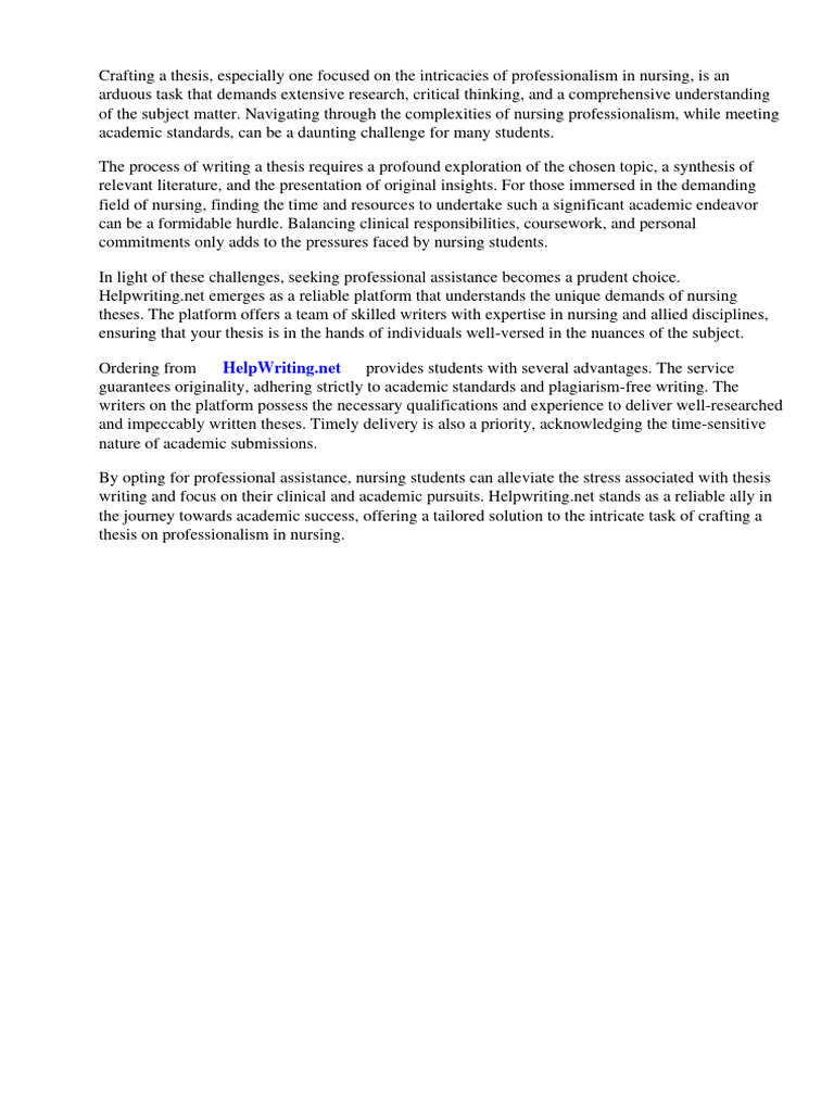 Professionalism in Nursing Thesis Statement | Download Free PDF ...