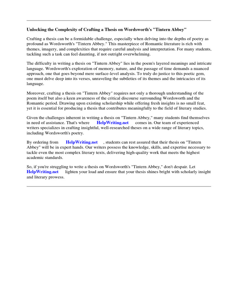 Wordsworth Tintern Abbey As A Thesis Poem | PDF | William Wordsworth