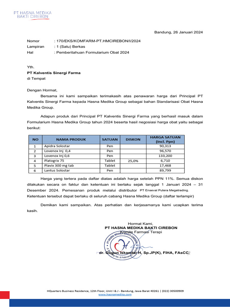 170 Pemberitahuan Obat Formularium PT Kalventis | PDF