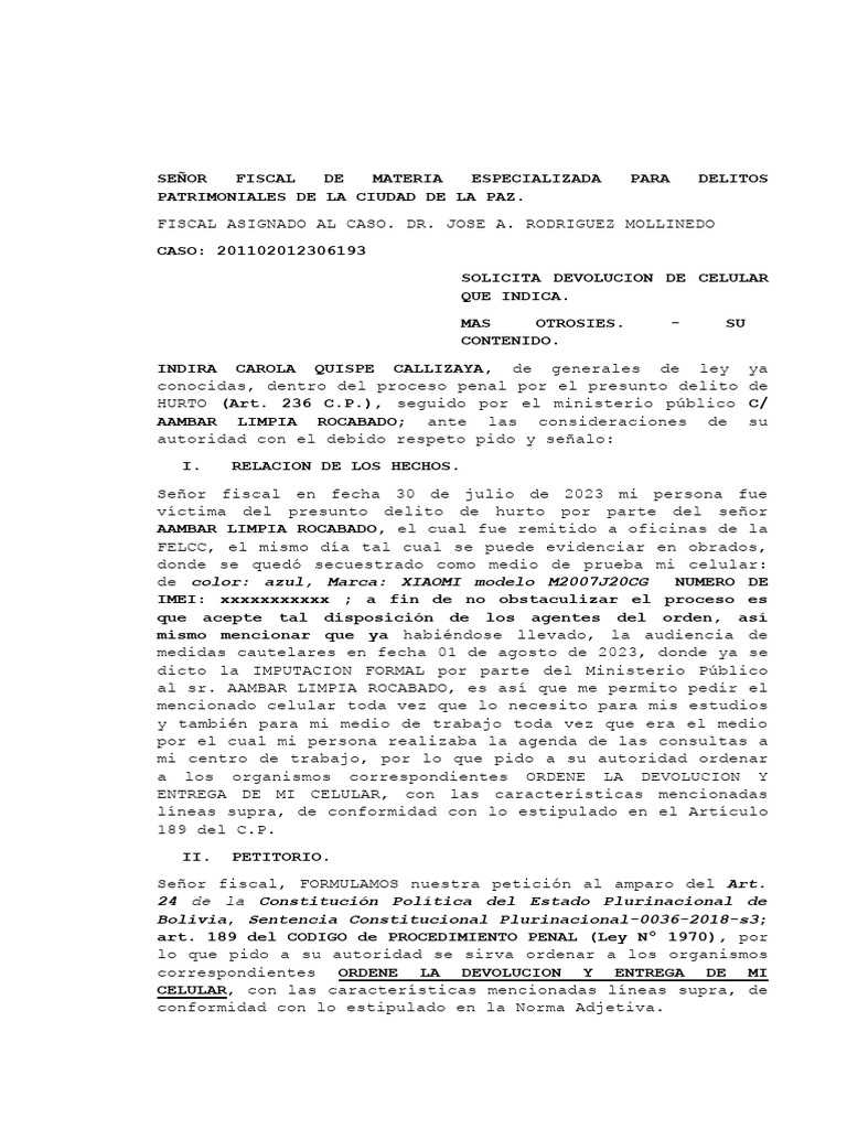 Memorial de Secuestro Fiscalia | PDF | Fiscal | Procedimiento Criminal