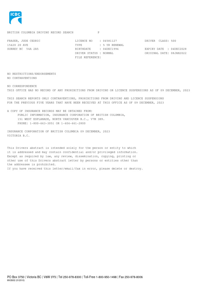 FRASER Driving-Record | PDF