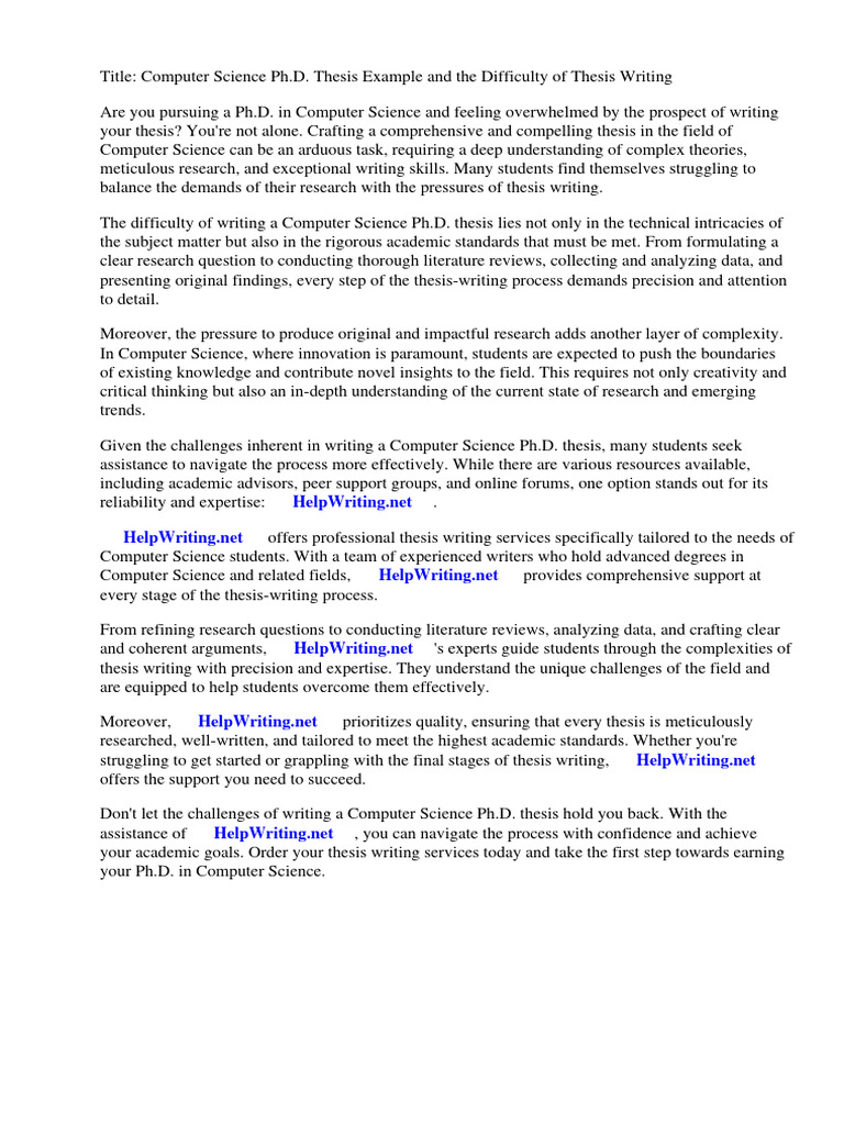 Computer Science PHD Thesis Example | PDF | Thesis | Science