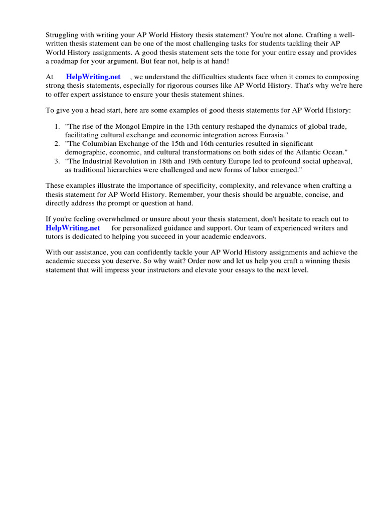 AP World History Thesis Help | PDF | Essays | Thesis