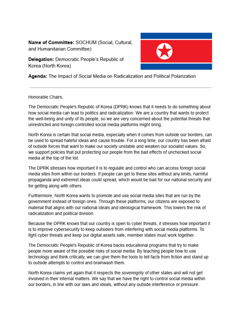 Position Paper Sample - North Korea - DPRK - SOCHUM | PDF | Popular ...