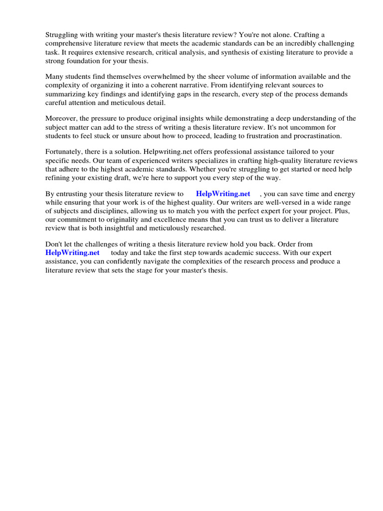 Masters Thesis Literature Review Example | PDF | Methodology | Thesis