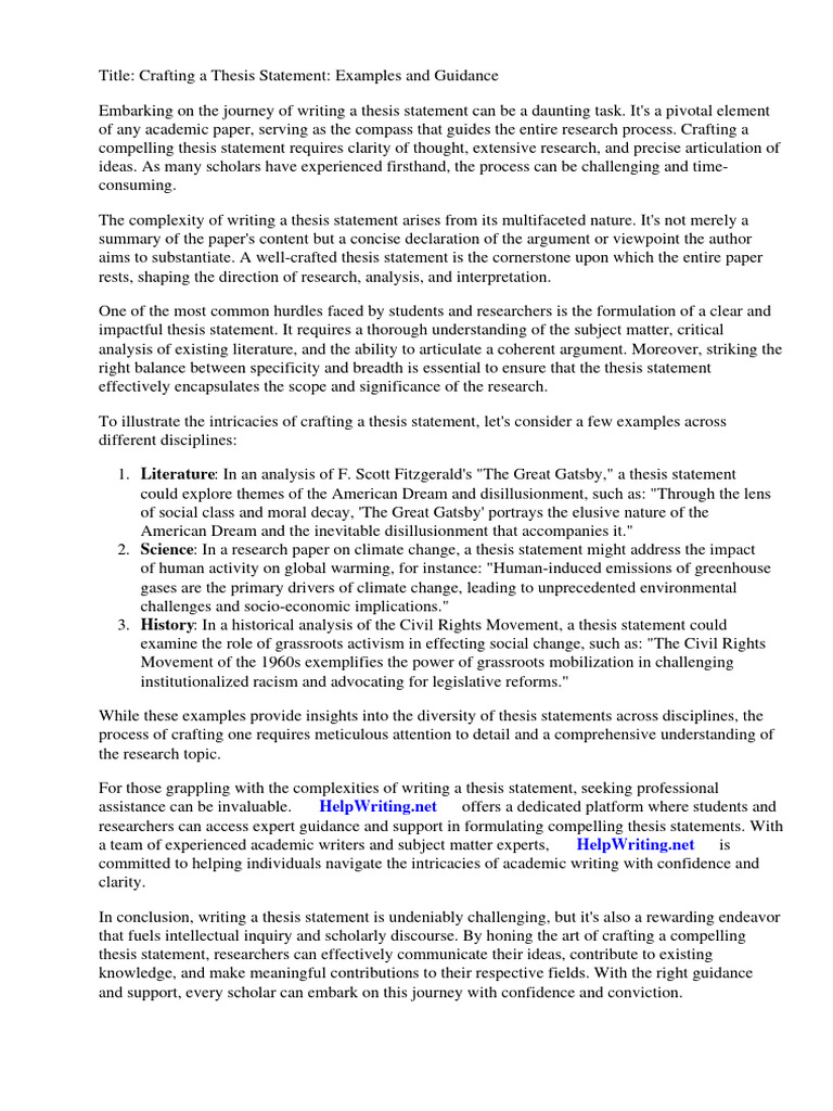 Thesis Statement Paper Examples | PDF | Essays | Thesis