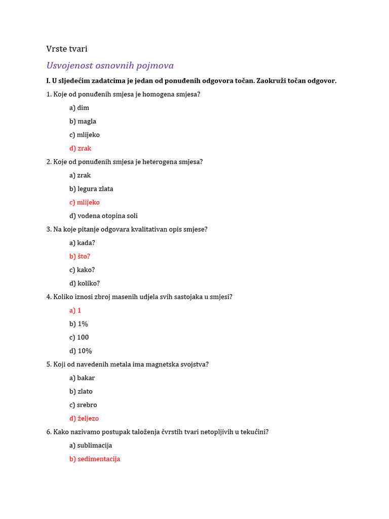 Vrste Tvari - Pitanja S Odgovorima | PDF