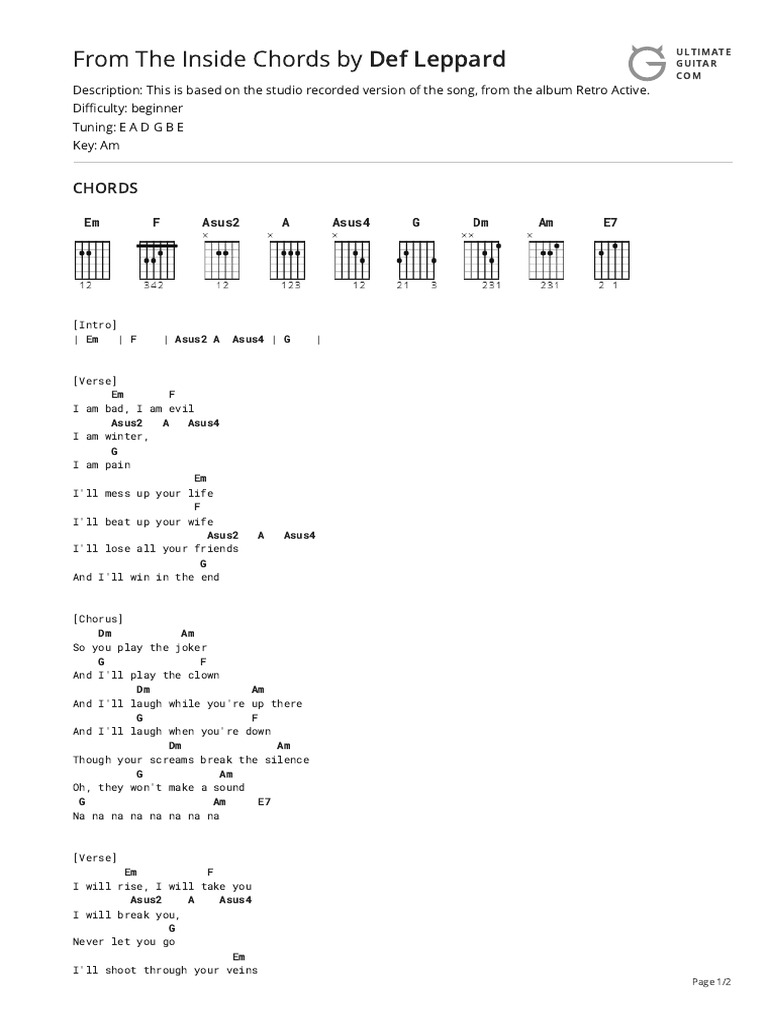 From The Inside Chords by Def Leppardtabs at Ultimate Guitar Archive ...