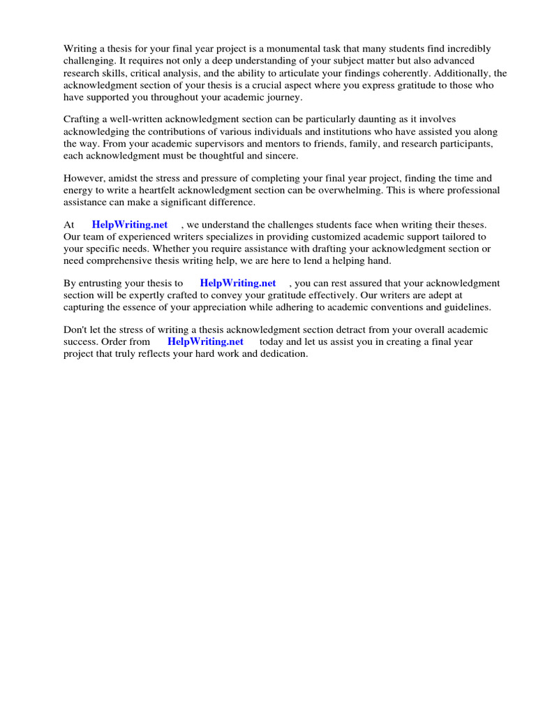 Acknowledgement Thesis Final Year Project | PDF | Thesis