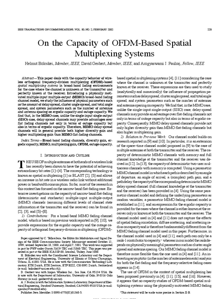 On The Capacity of OFDM-Based Spatial Multiplexing Systems | PDF | Mimo | Orthogonal Frequency ...