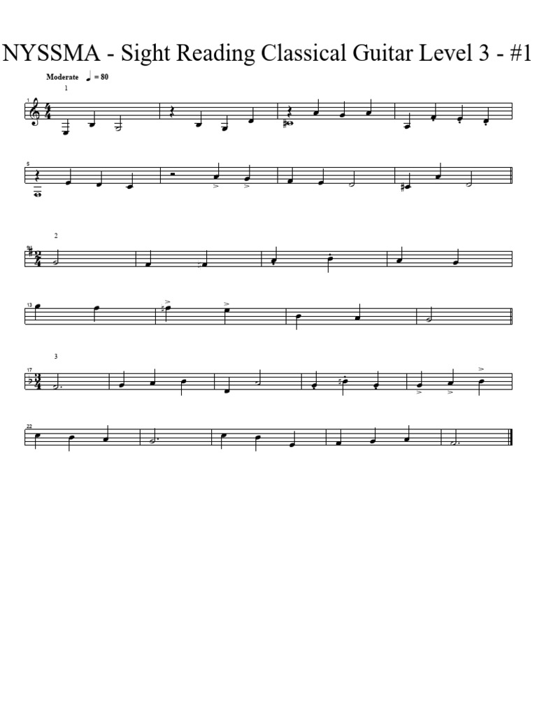 NYSSMA - Sight Reading Classical Guitar Level 3 - 1 | PDF