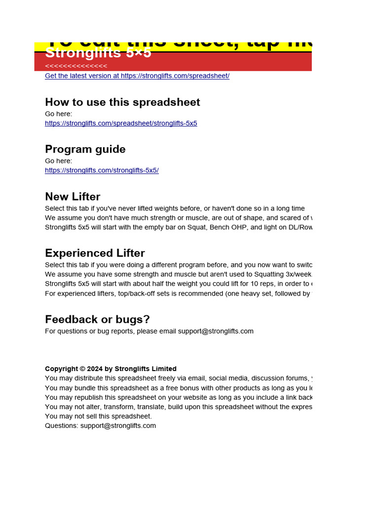 Kopie von Stronglifts 5×5 Spreadsheet | PDF | Physical Fitness | Weight