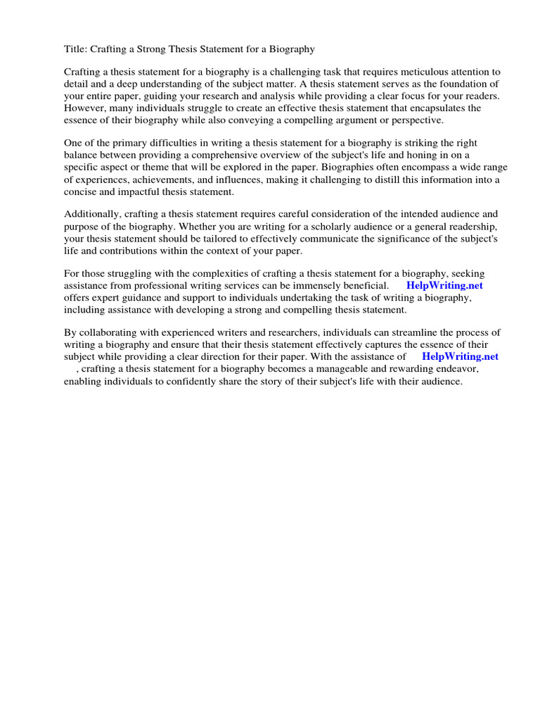 How To Make A Thesis Statement For A Biography | PDF | Essays | Thesis