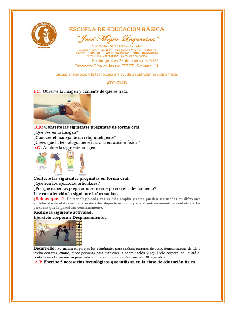 4to Pro. Tecno. Fichas Semana 11 Ee - Ff. 2024 | PDF