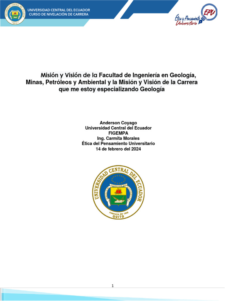Mision y Vision FIGEMPA-EPU-Deber N10-Anderson Coyago | PDF | Sustentabilidad | Geología