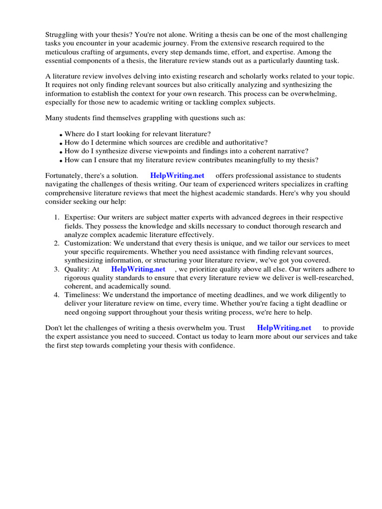 Sample Literature Review Thesis Paper | PDF | Thesis | Expert