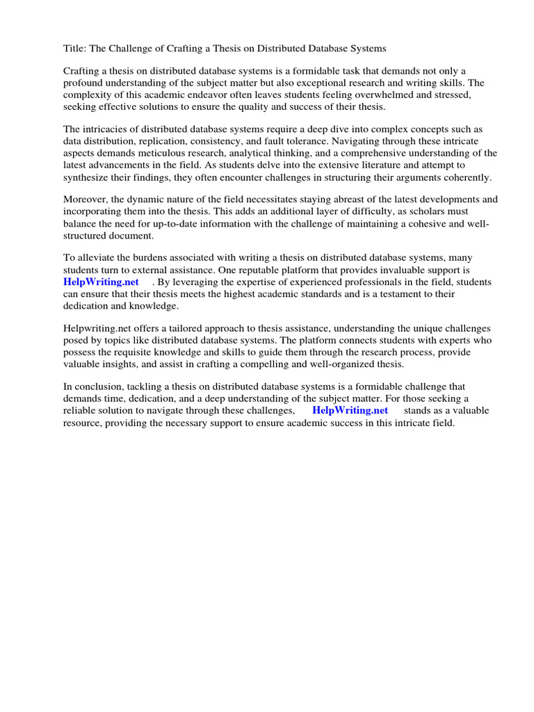 Thesis On Distributed Database System | PDF | Databases | Computer Network Thesis On Distributed Database System | PDF | Databases | Computer Network