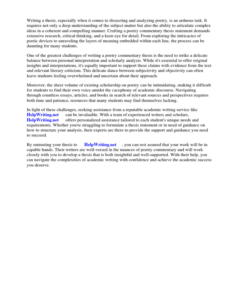 Poetry Commentary Thesis Statement | PDF | Poetry | Essays